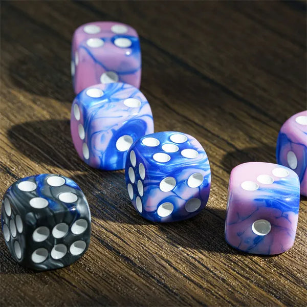 Level Up Dice | 16mm D6 Marbled Pink and Blue | 6 Dice - Level Up Store