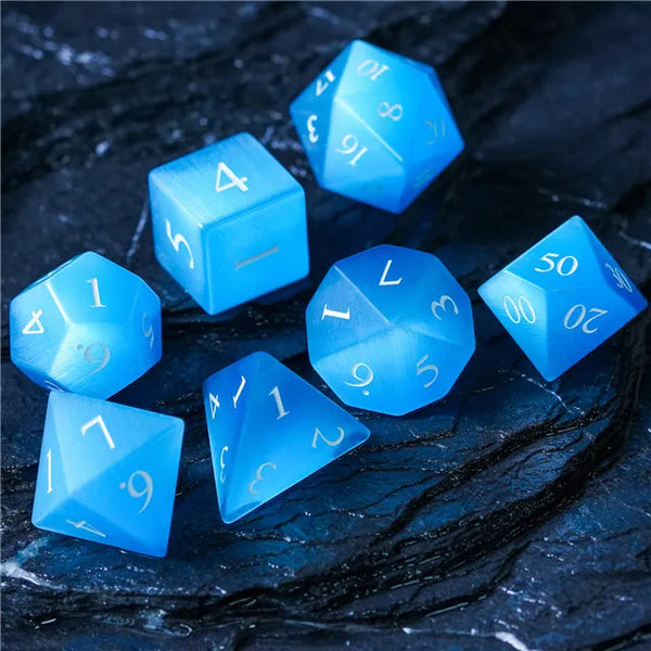 Level Up Premium Dice | Cat Eye Gemstone | Blue - Level Up Store